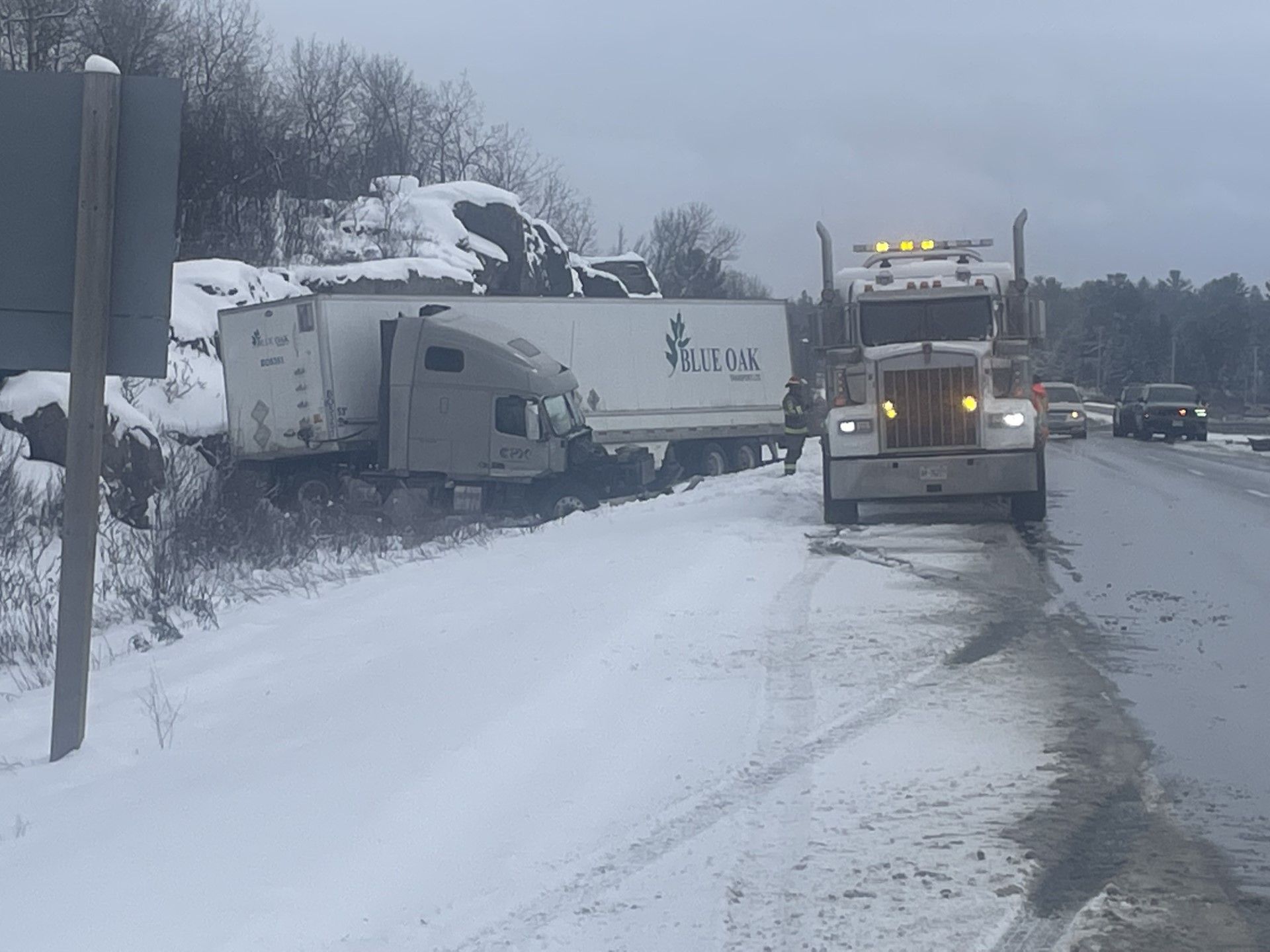 Truck ends up jackknifed in ditch near Highway 11/17 by-pass | Sault Star