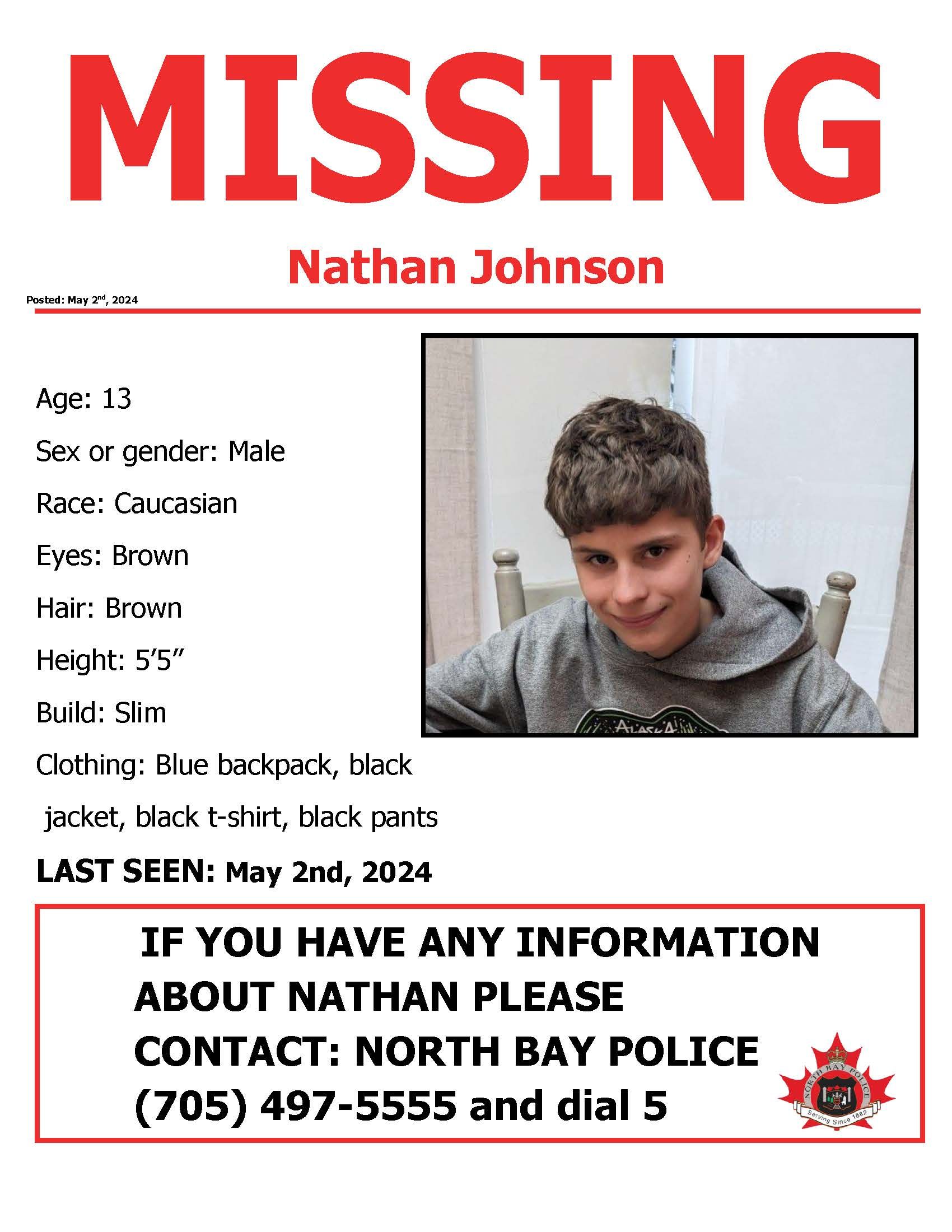 North Bay Police looking for help locating 13-year-old boy | North Bay Nugget