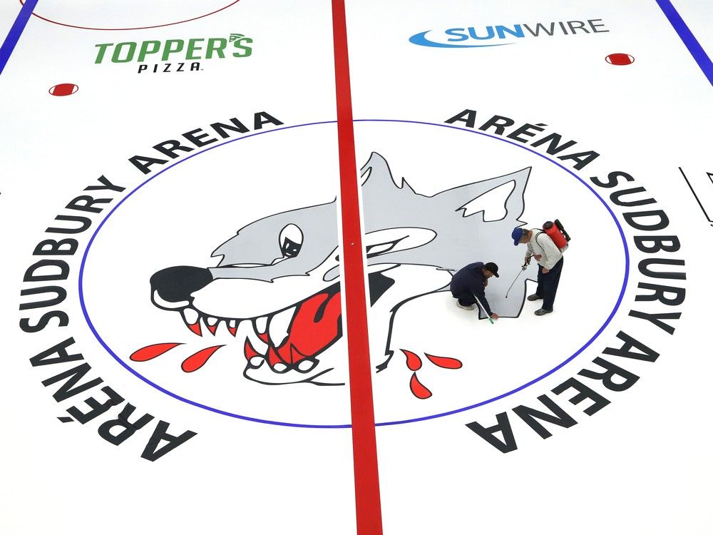 Photo: Ice built up, Wolves logo painted at Sudbury Community Arena ...