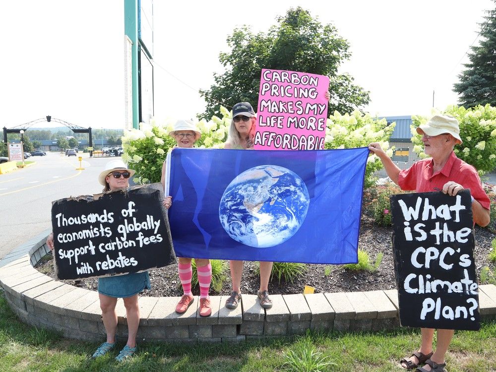 Climate activists greet Poilievre in Sudbury before fundraising event ...