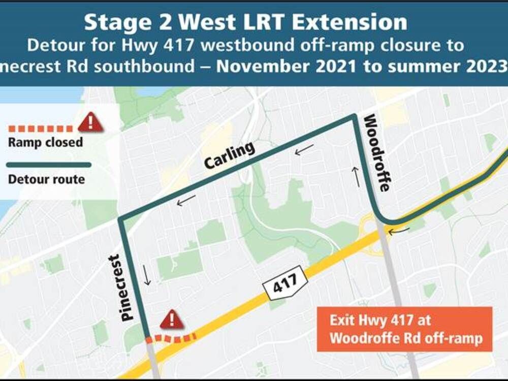 Highway 417 westbound off-ramp at Pinecrest to close until summer 2023 ...