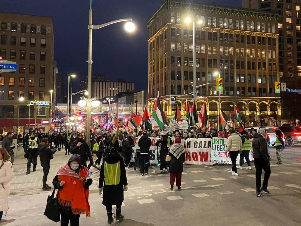 Protesters again turn out in downtown for pro-Palestinian rally ...