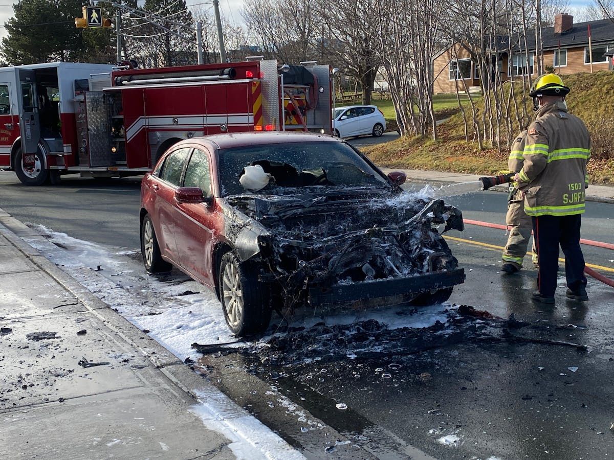 Car catches fire in St. John's following three-vehicle collision on ...