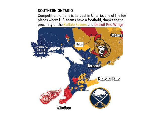Mapping an NHL nation: The borders of hockey fandom in Canada and the U ...