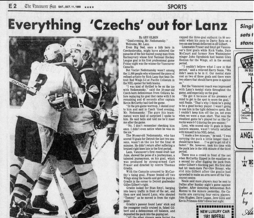 Facing Czech legend in first Canucks game resonates with Rick Lanz ...
