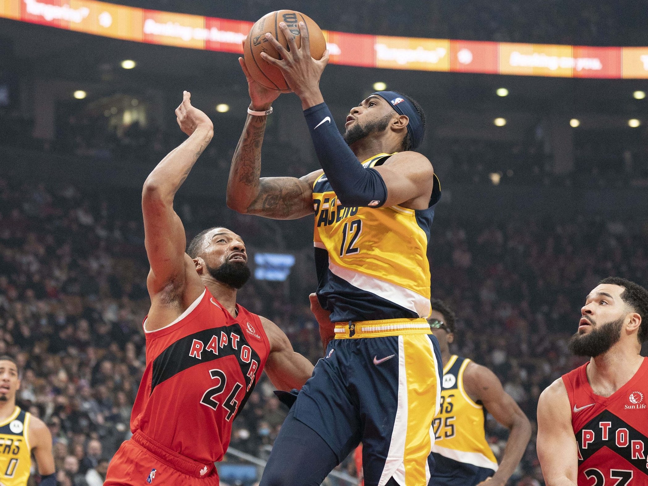 Raptors overcome hour-long delay caused by speaker fire to torch Pacers ...