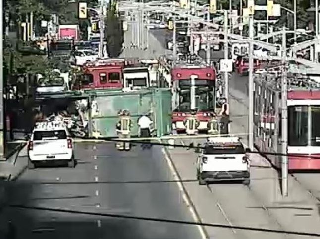 Two injured after dump truck collides with TTC streetcar | Toronto Sun