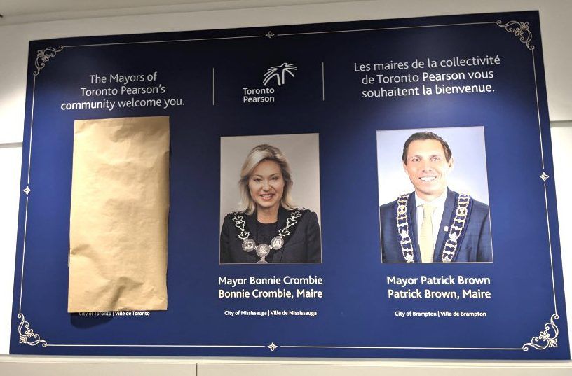Former Toronto mayor's photo at Pearson airport covered by brown paper ...