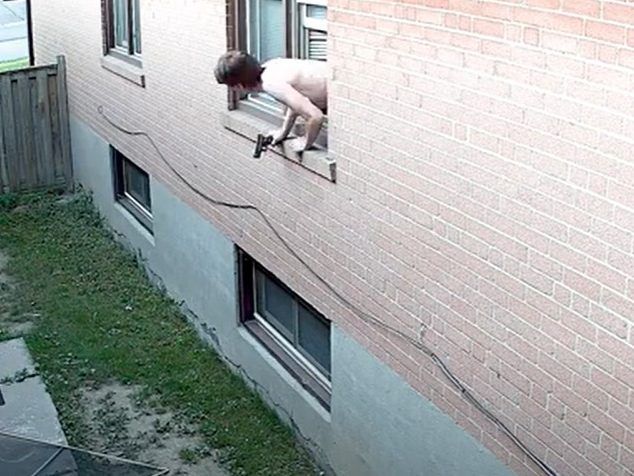 Video shows man plunge from window with gun during Peel police bust ...