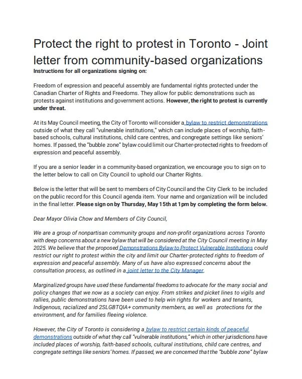 Community groups sign letter opposing 'bubble zone' bylaw | Toronto Sun