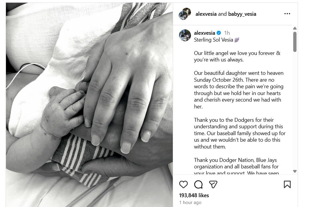Dodgers' Alex Vesia mourns death of baby daughter | Toronto Sun