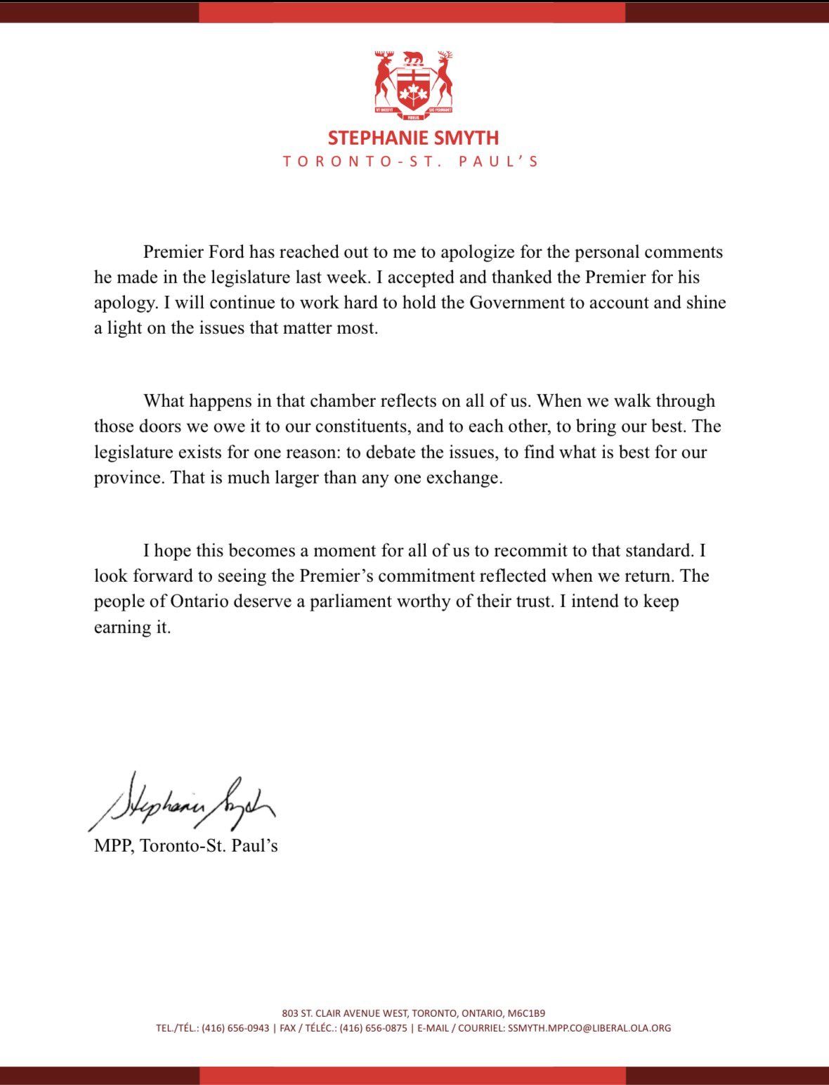 Premier Doug Ford apologizes to MPP Stephanie Smyth -- but will she ...