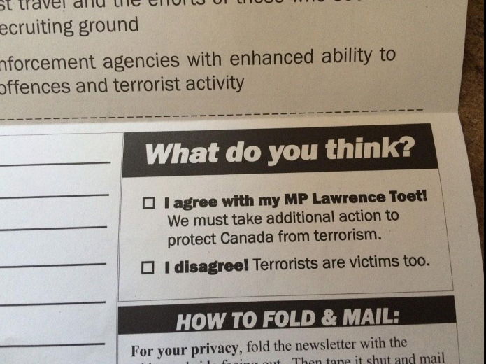 Tory MP mailout asks voters if they agree with anti-terror bill or if ...