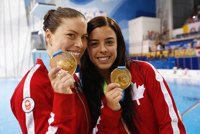 Canadian divers Roseline Filion and Meaghan Benfeito form a beautiful ...