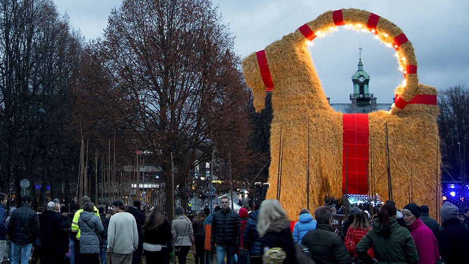 Giant Swedish Yule goat set on fire yet again, soot-covered suspect ...