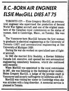 Queen of the Hurricanes Elsie MacGill has her heritage moment ...