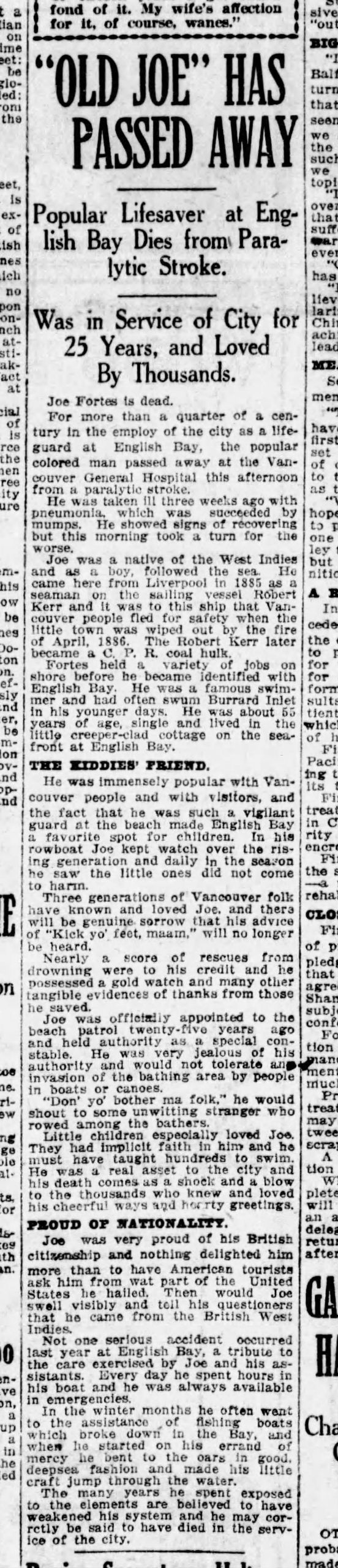 This Week in History, 1922: Legendary lifeguard Joe Fortes dies at 57 ...