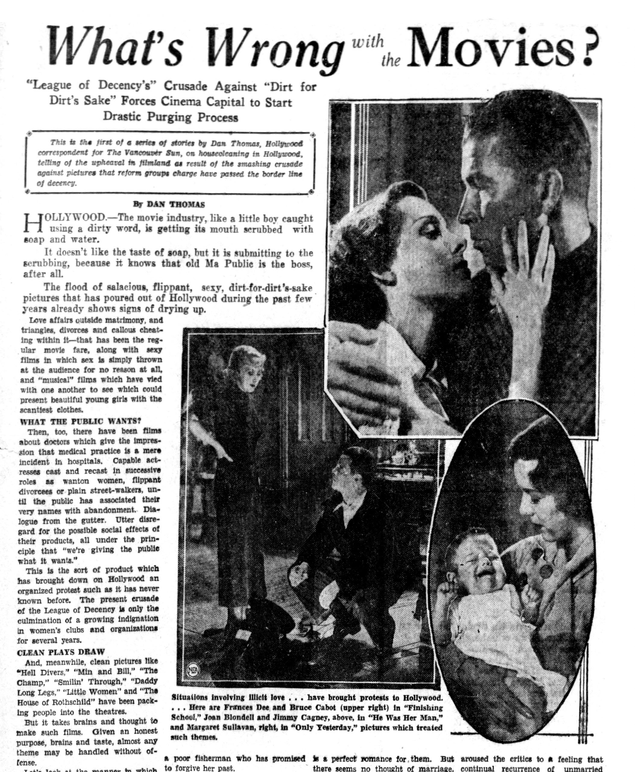 1934: Hollywood gets its mouth scrubbed with soap by the Hays Code ...