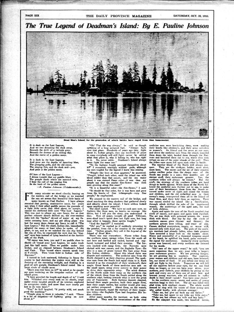 This Week in History, 1910: Pauline Johnson names Lost Lagoon, and ...