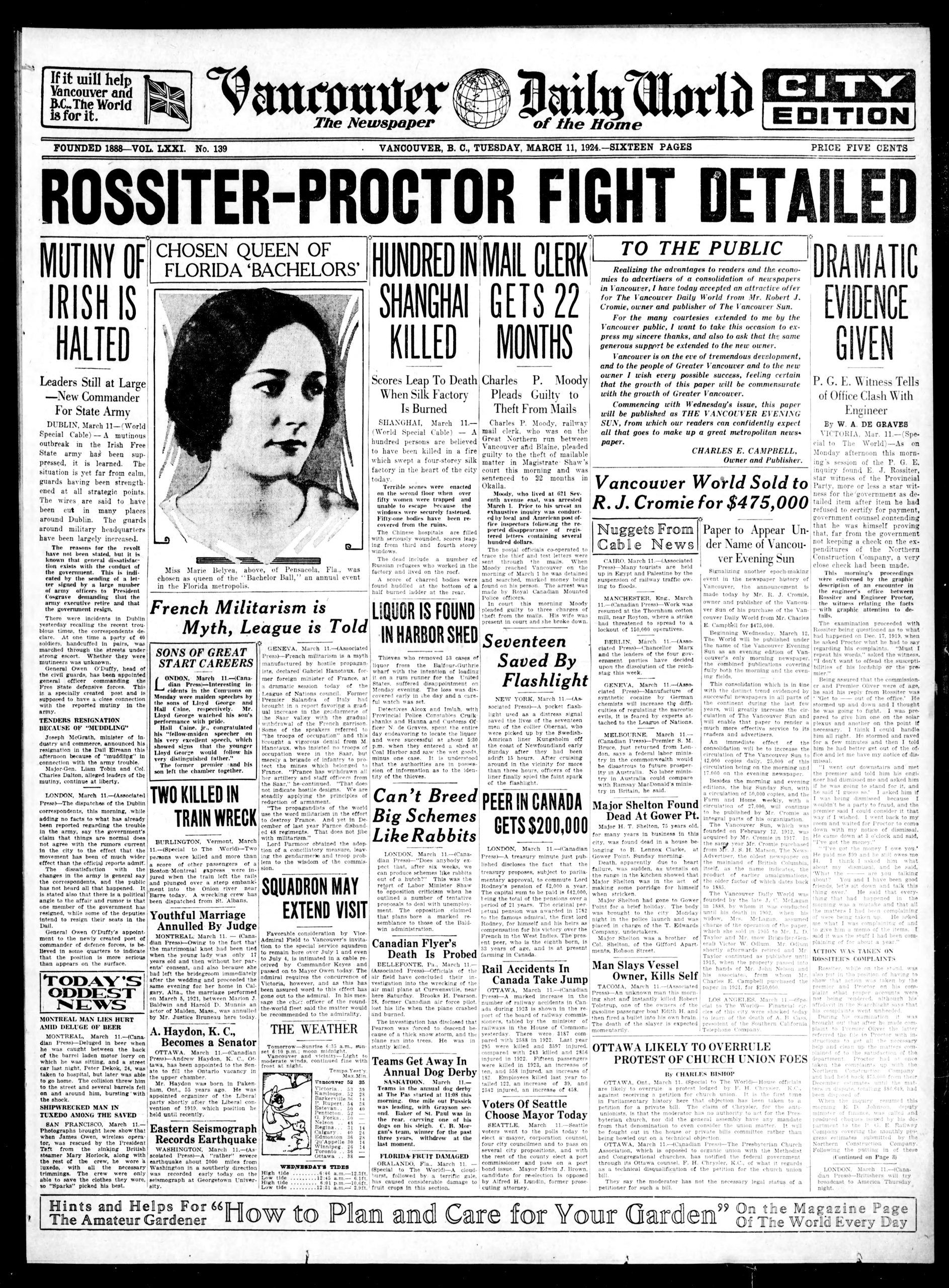 Week in History, 1924: Vancouver Sun takes over 'The People's Paper ...