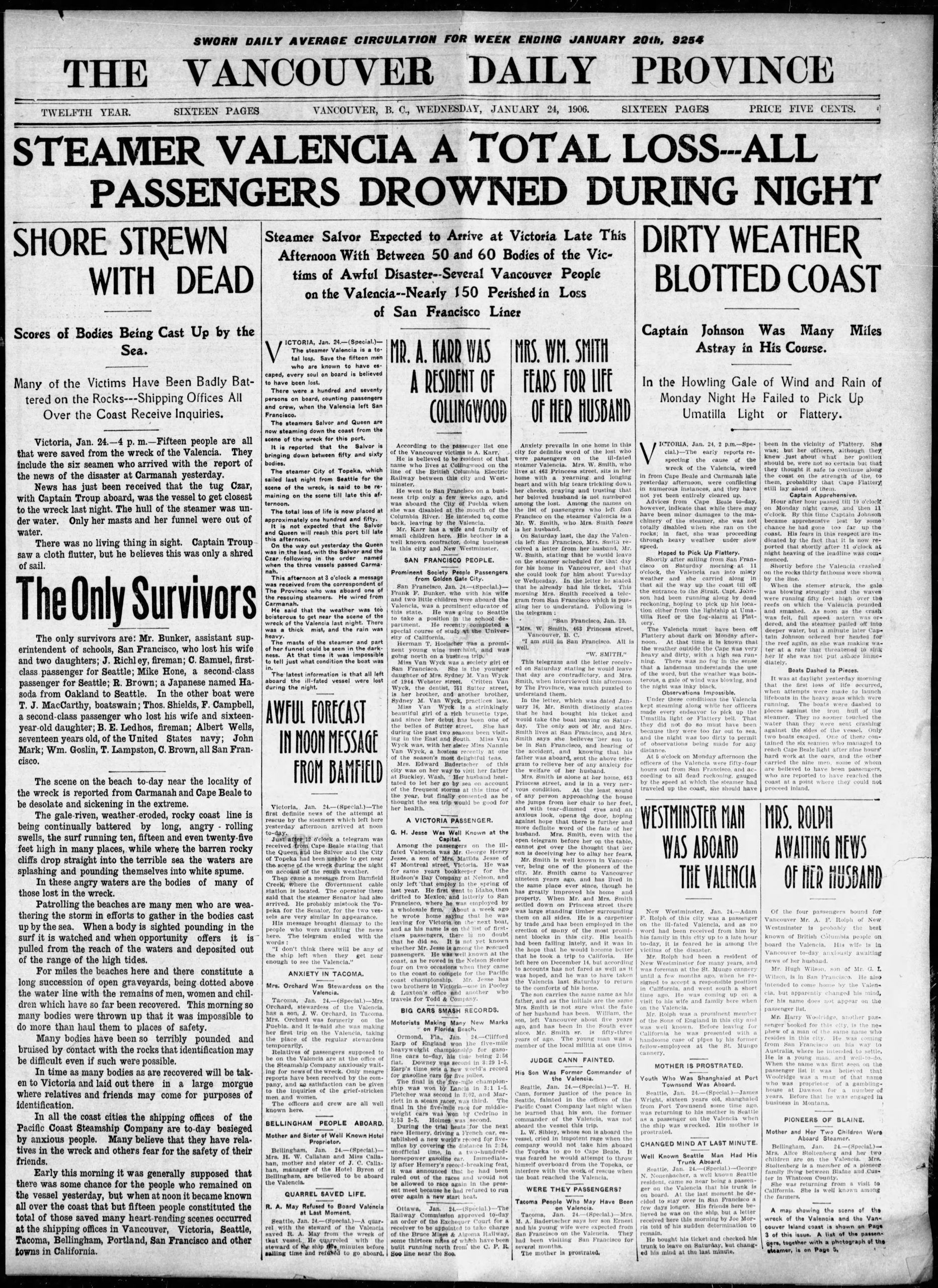 Deadly shipwreck off Vancouver Island in 1906 killed 136 people ...