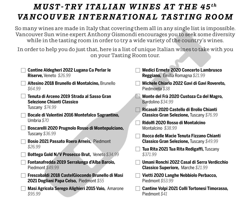 20 must-try Italian wines at the Vancouver International Wine Festival ...