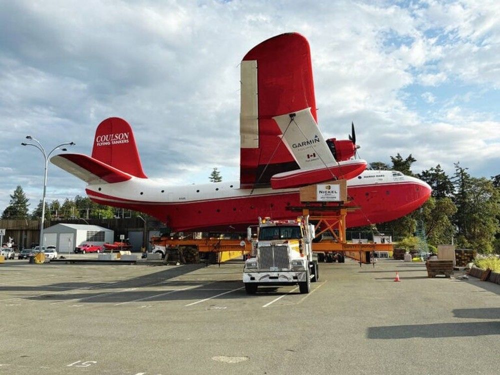 Martin Mars water bomber arrives at new Victoria home after slow trip ...