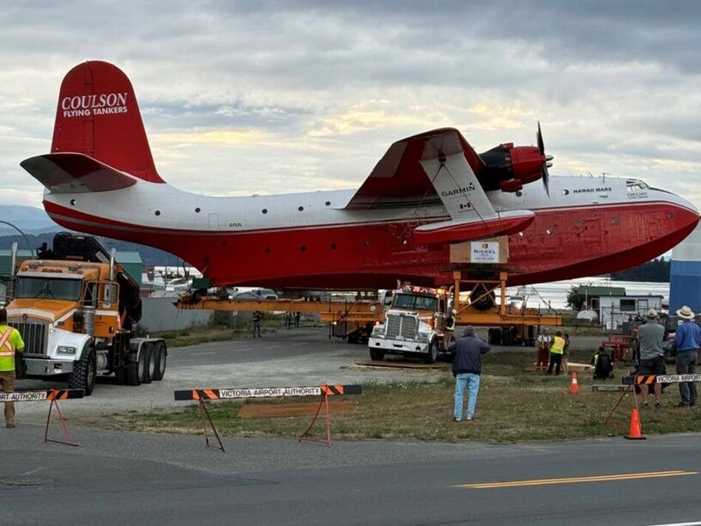 Martin Mars water bomber arrives at new Victoria home after slow trip ...