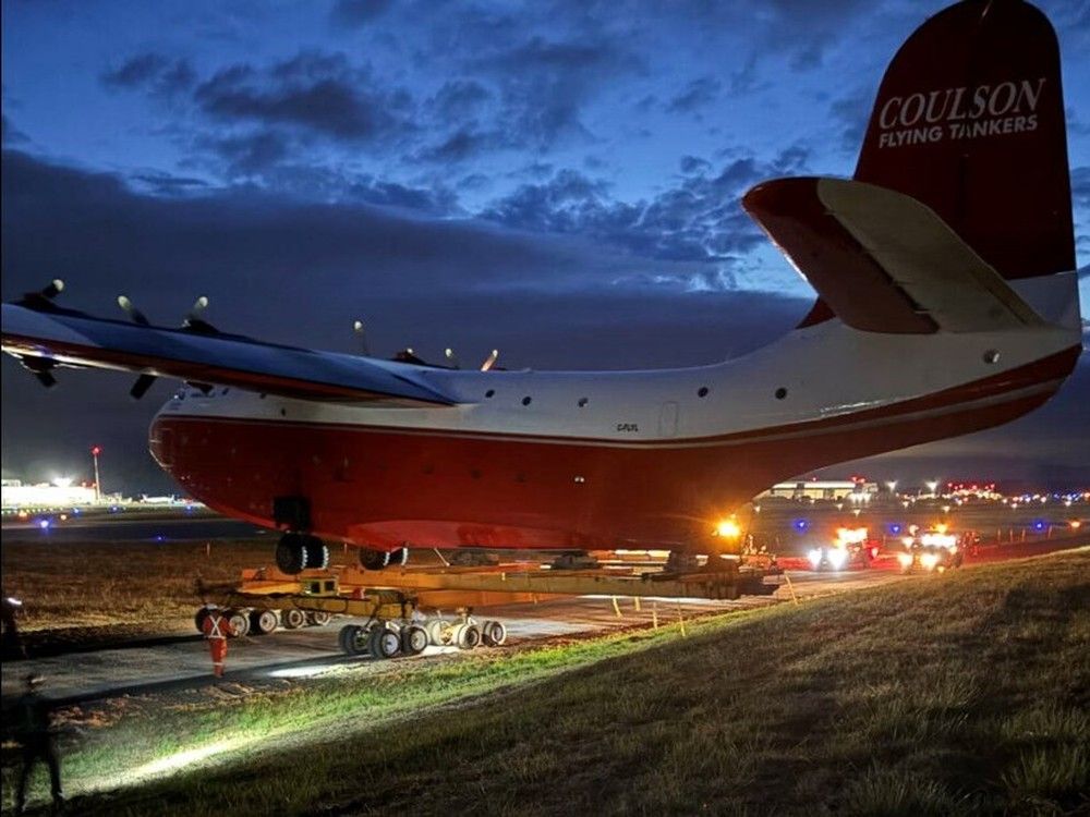 Martin Mars water bomber arrives at new Victoria home after slow trip ...