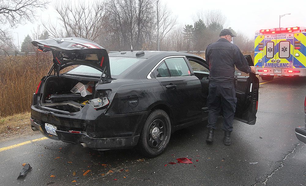 Unmarked OPP vehicle rear-ended while dealing with E.C. Row collision ...