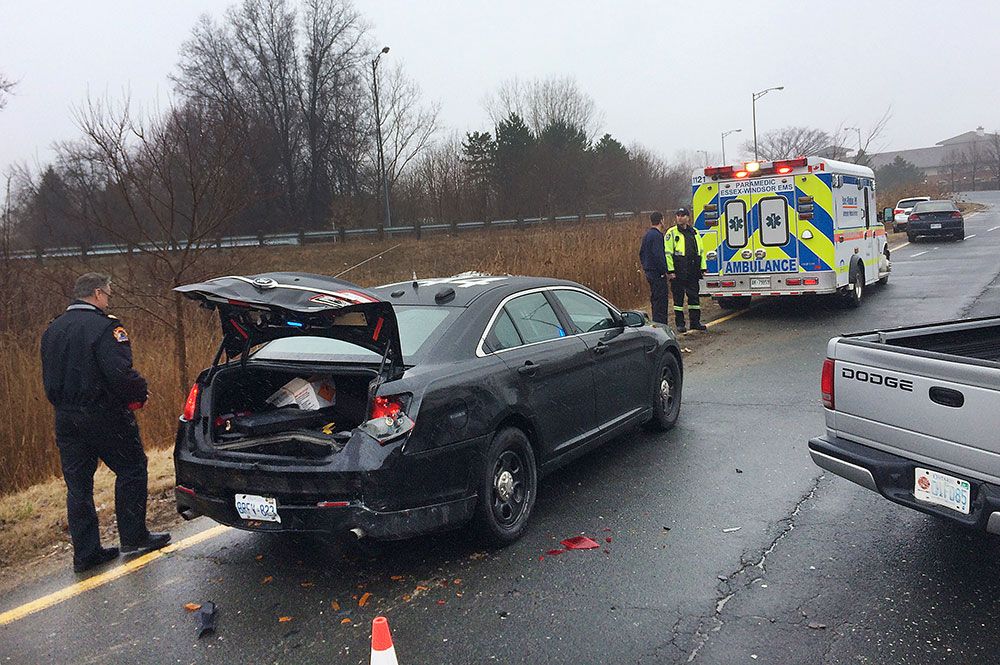 Unmarked OPP vehicle rear-ended while dealing with E.C. Row collision ...