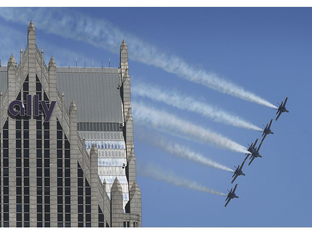 Soaring tribute: Blue Angels wow spectators with fly-by over Detroit ...