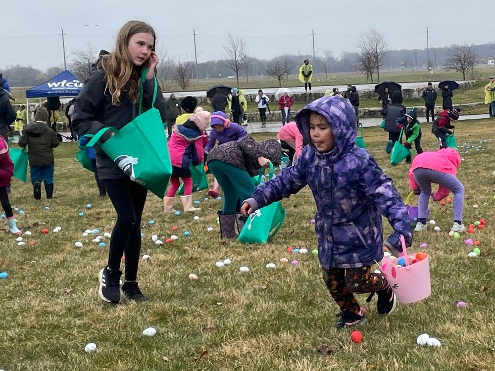 Hundreds watch as 25,000 Easter eggs drop from the sky over LaSalle ...