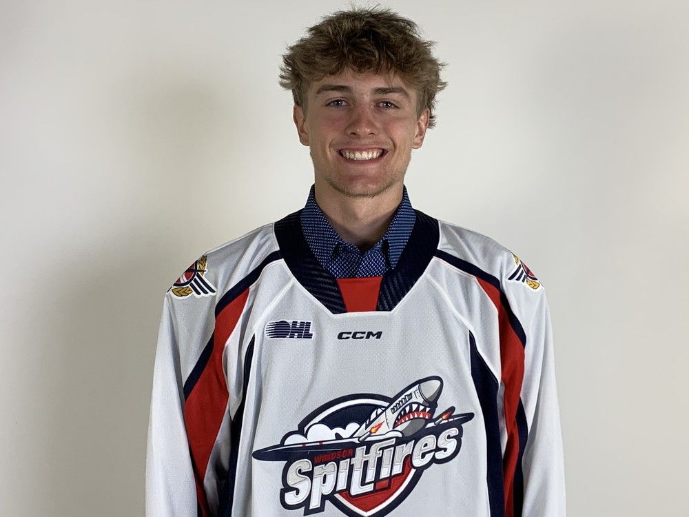 Caden Harvey looked comfortable pulling on a Windsor Spitfires jersey ...